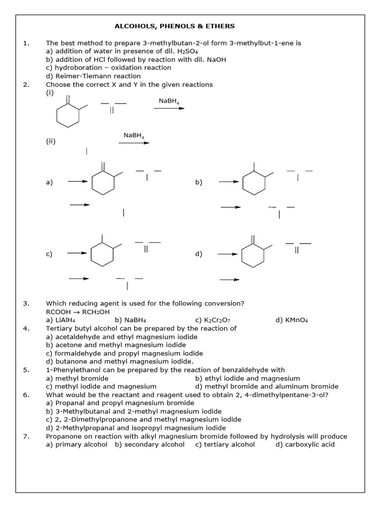Alcohols & Phenols Quiz | PDF | Ether | Methyl Group