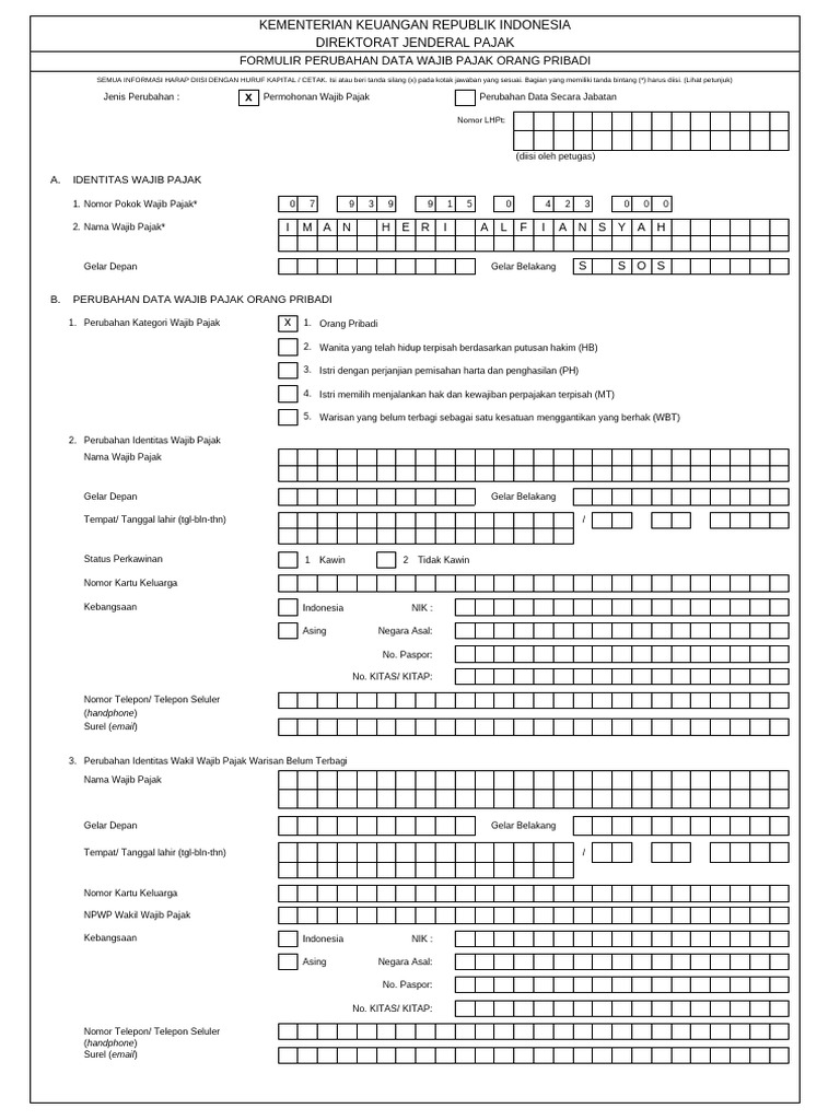 4. Formulir Perubahan Data OP | PDF
