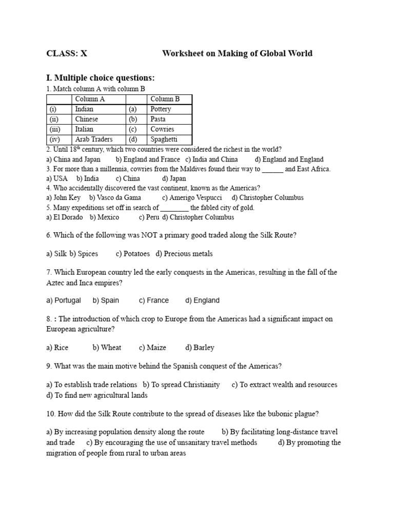 Class 10 MCQs on Globalization | PDF | Trade | Silk Road