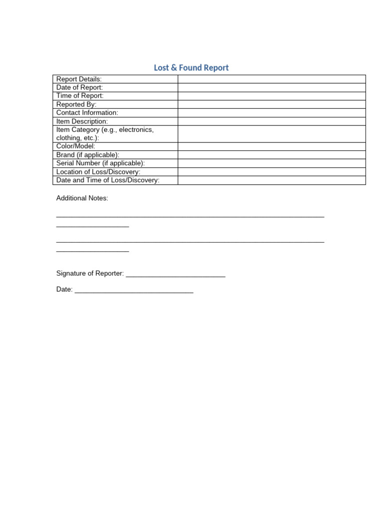Lost & Found Item Report Template | PDF