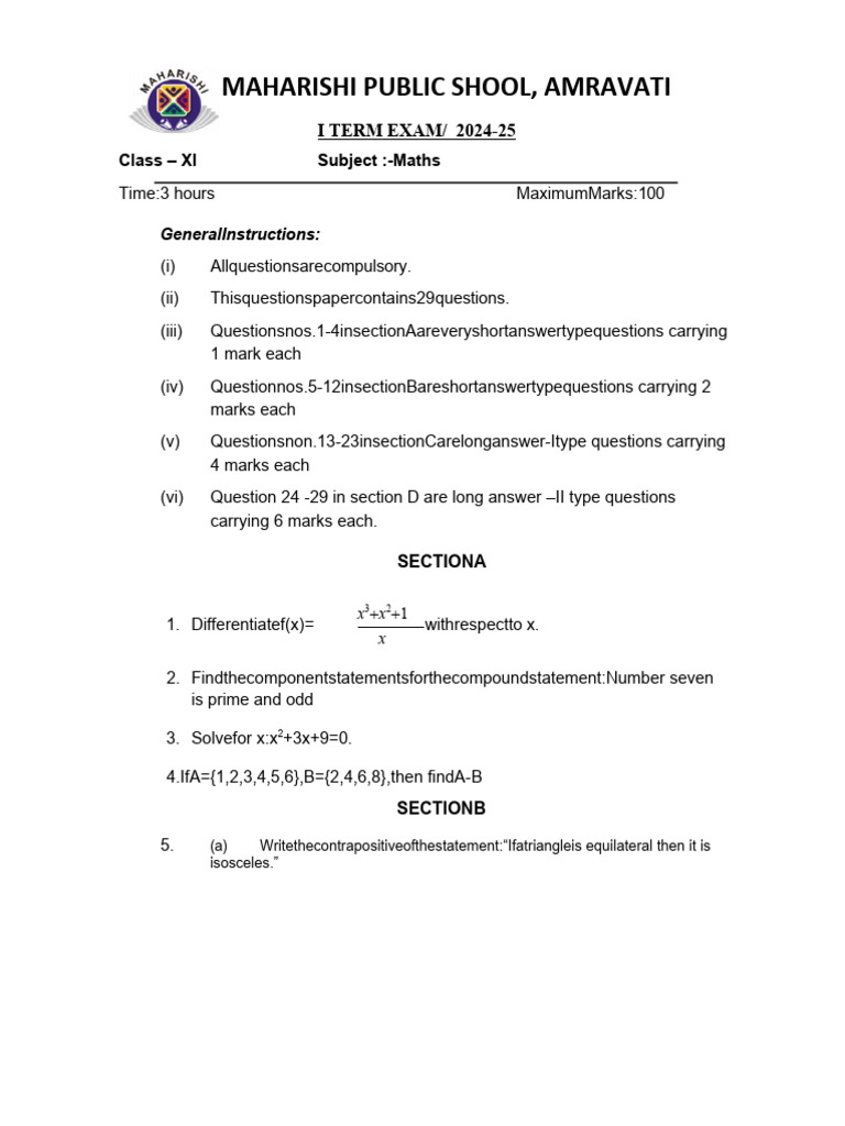 11 Maths Sample Papers 2018 2019 Set 1 Abcdpdf PDF To Word | PDF | Elementary Mathematics ...