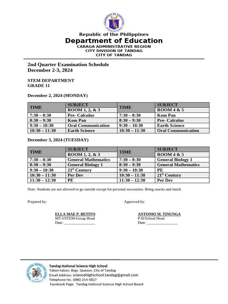 2nd-QUARTER-EXAMINATION-SCHEDULE | PDF