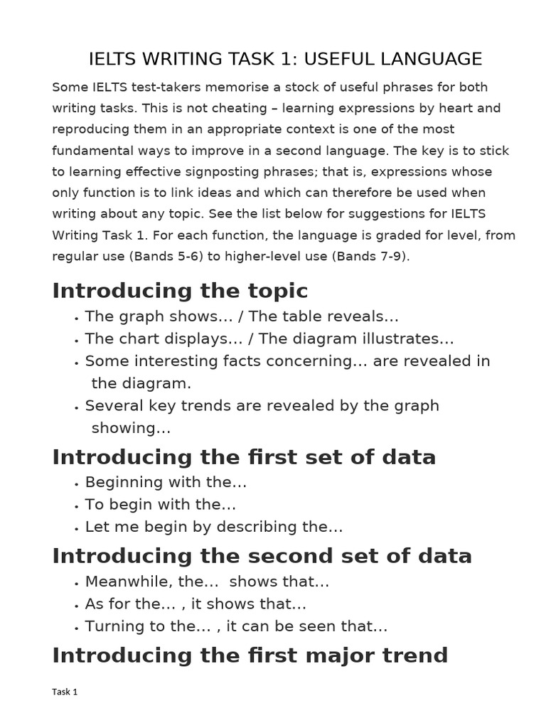 IELTS Writing Task 1 Language Guide | PDF