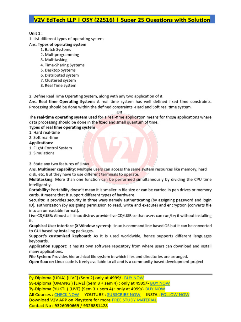 V2V OSY Super 25 Questions Solution | PDF | Thread (Computing) | Process (Computing)