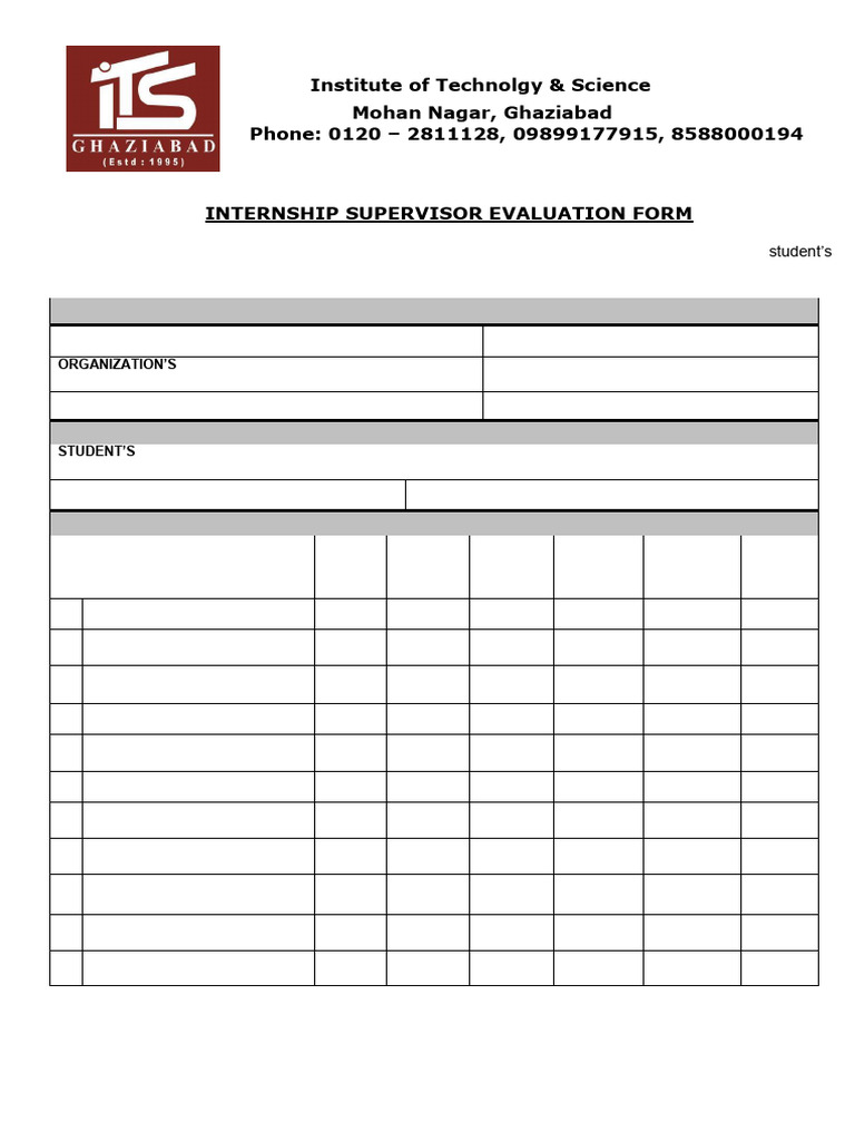 Internship Supervisor Evaluation Form - Removed | PDF | Cognition ...