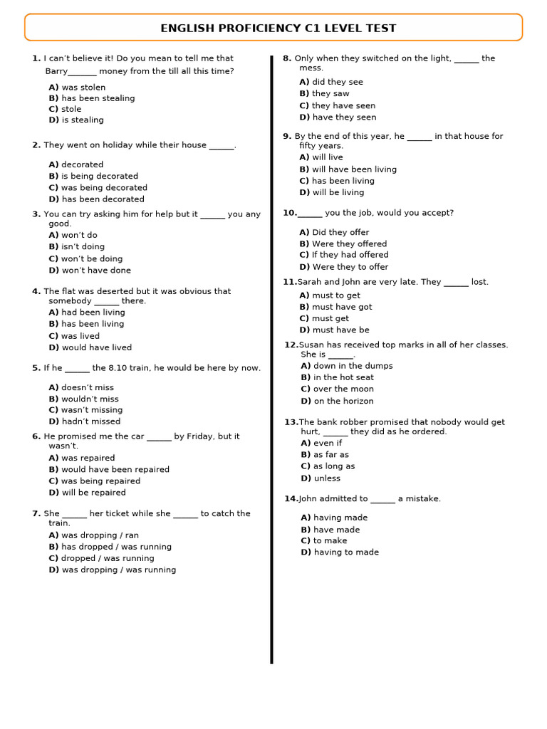 English Proficiency C1 Level Test | PDF