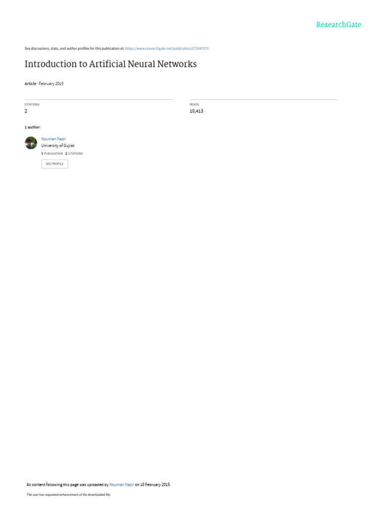 IntroductiontoArtificialNeuralNetworks | PDF | Artificial Neural Network | Computational ...