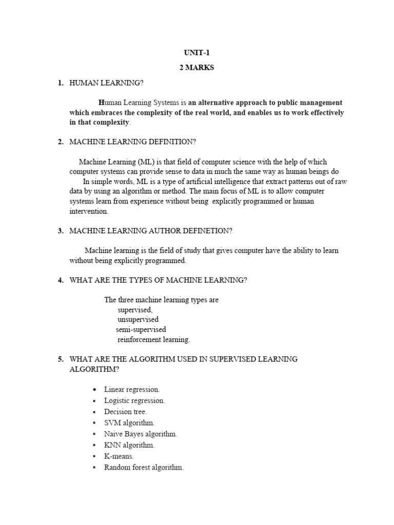 ML-QB-Unit 1 | PDF | Machine Learning | Level Of Measurement