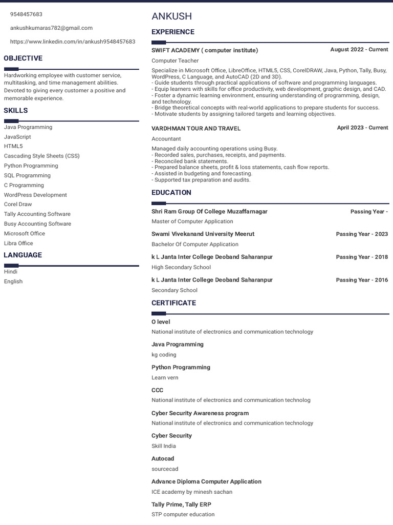 Resume Ankush f | PDF | Computing | Software Engineering