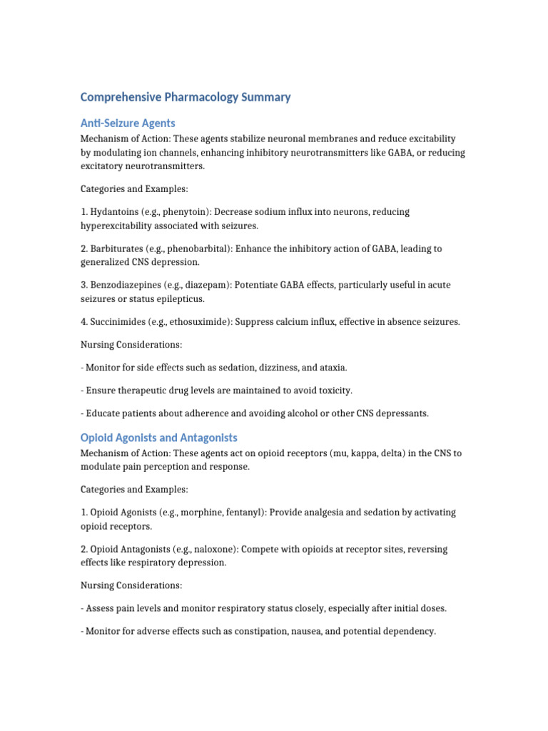 Comprehensive Pharmacology Summary | PDF | Opioid | Clinical Medicine