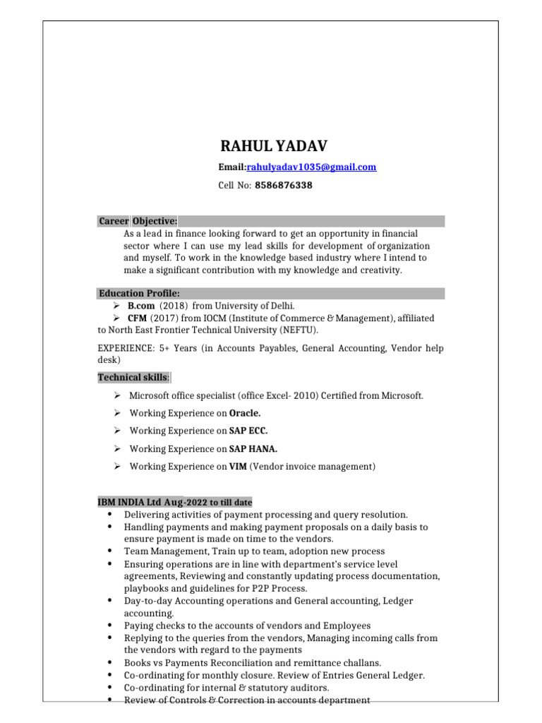 Rahul Yadav Resume Updated | PDF | Accounts Payable | Accounting