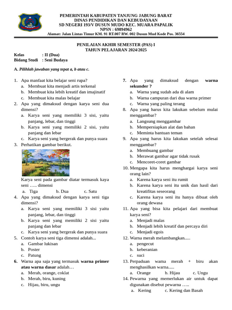 Soal Seni Budaya Kelas 2 | PDF