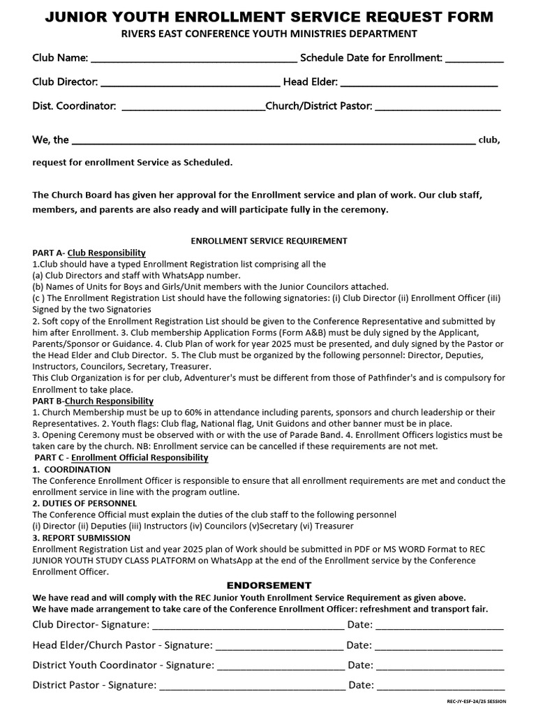 Rec Enrollment Service Request Form | PDF