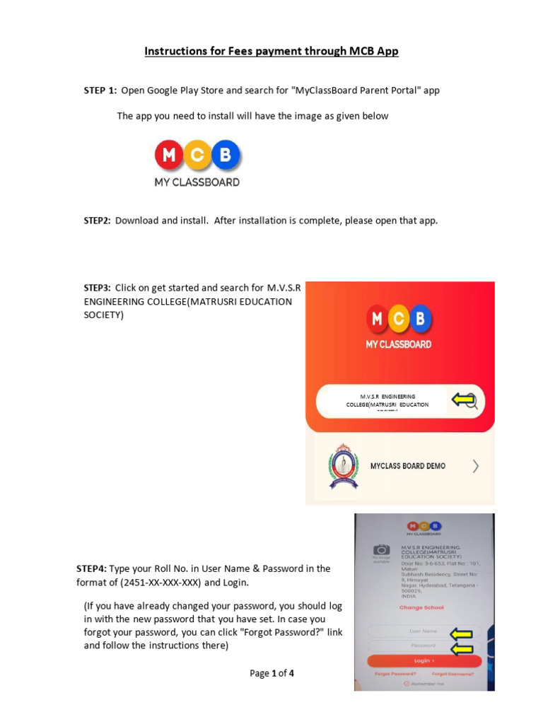 MVSR - Online Fee Payments Instructions | PDF