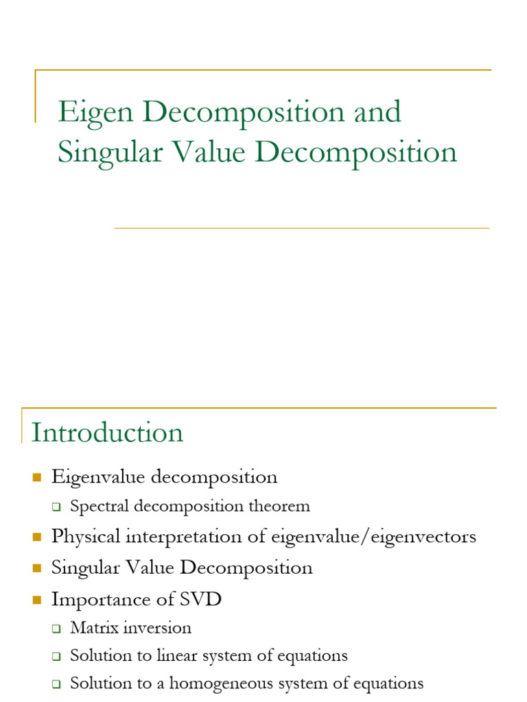Eigen and Singular Value Decomposition | PDF | Eigenvalues And Eigenvectors | Principal ...