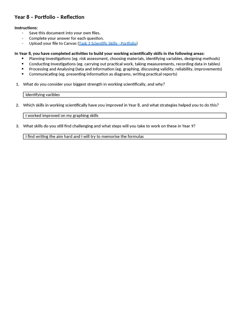 At Task3 2024 Yr8SPReflection-1 | PDF
