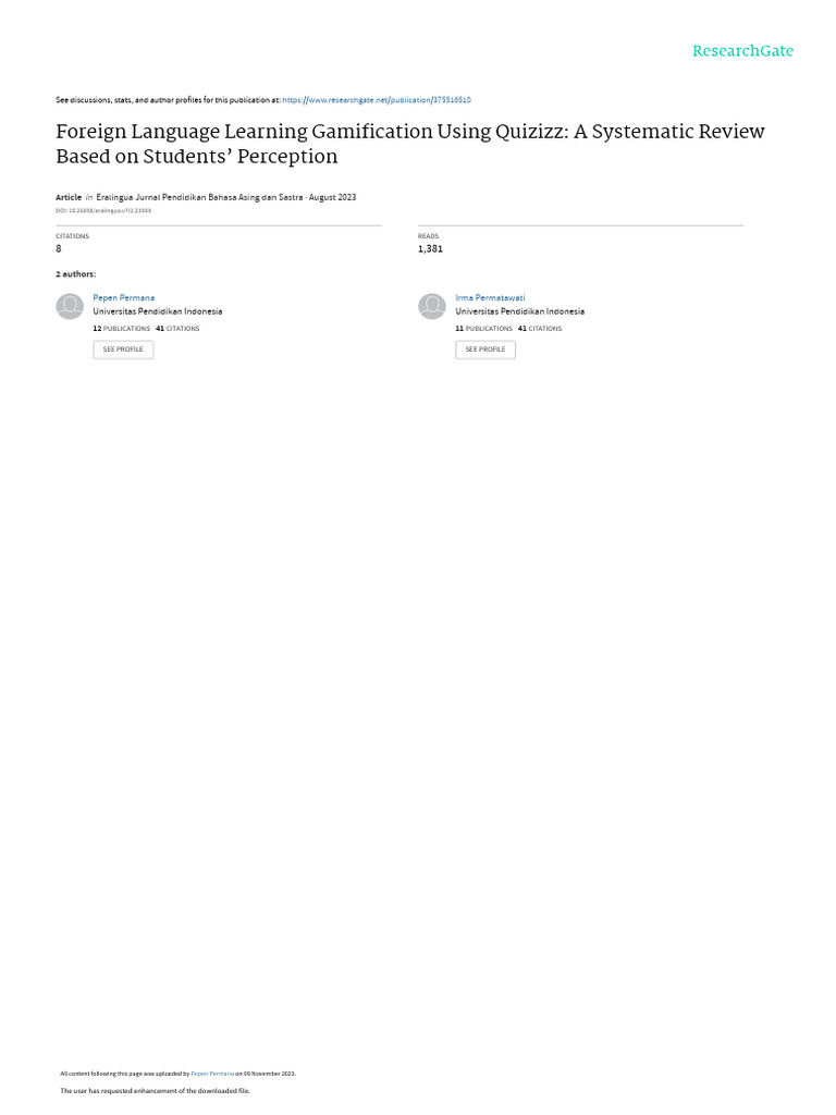 TOBON - Foreign Language Learning Gamification Using Quizizz A Systematic Review Based On ...