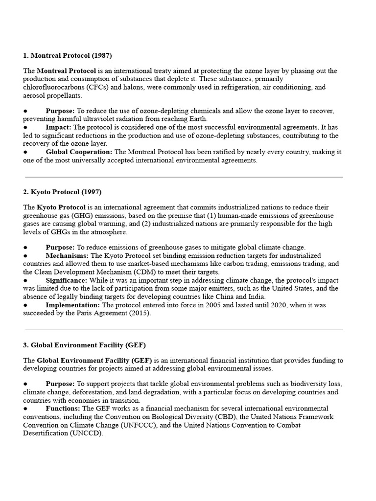 Key International Environmental Treaties | PDF | Global Environment ...