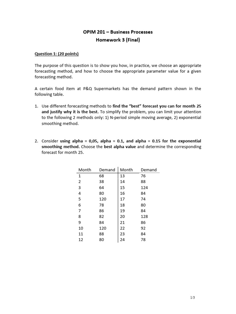 OPIM201-T1202324-HW3 (Final) | PDF | Forecasting | Demand