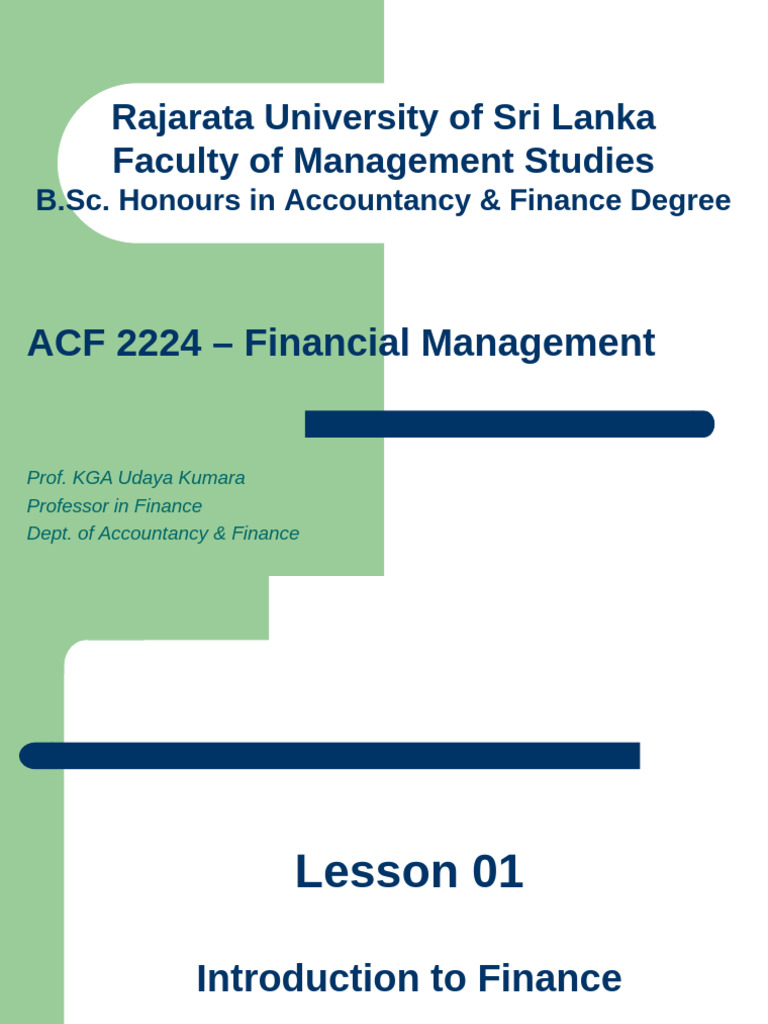 Introduction To Financial Management LESSON 01 | PDF | Partnership ...