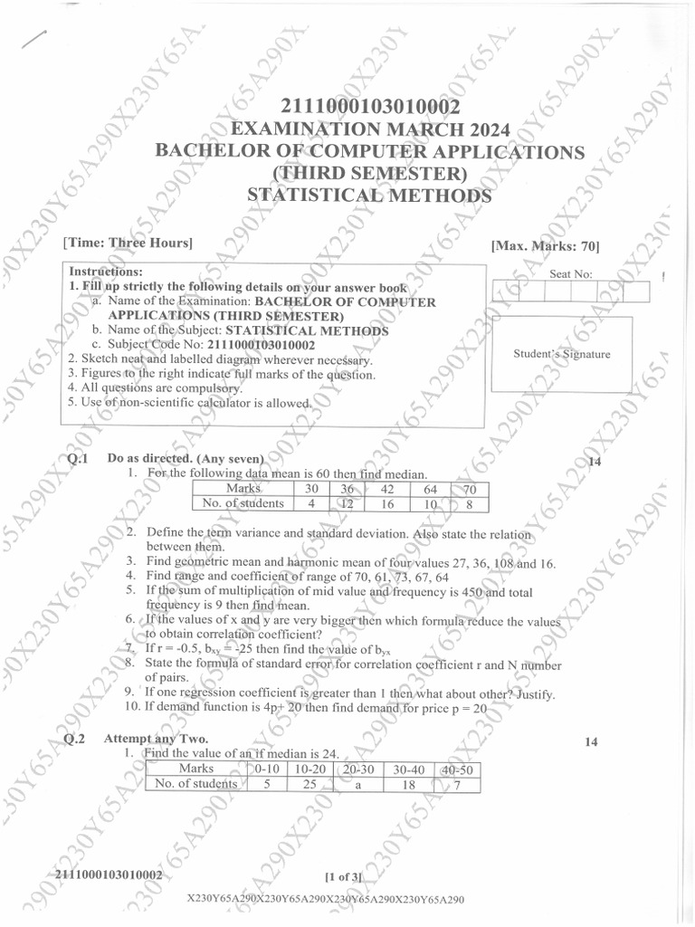 301 - Statistical Methods | PDF