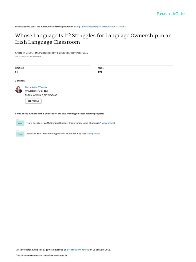 Whose Language is it BernadetteORourke | PDF | Irish Language | Second Language