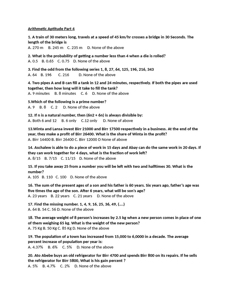 Arithmetic Aptitude Part 4 | PDF | Odds | Mathematics