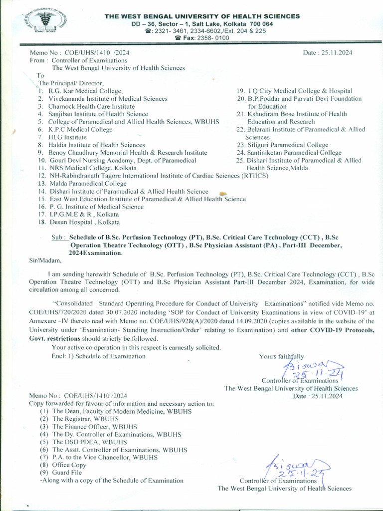 Schedule_B.Sc. PT,CCT,OTT & PA Part-III_December,2024 Examination. | PDF