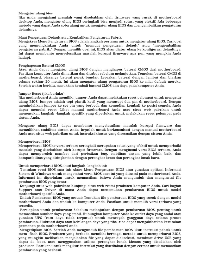 Mengatur ulang bios | PDF
