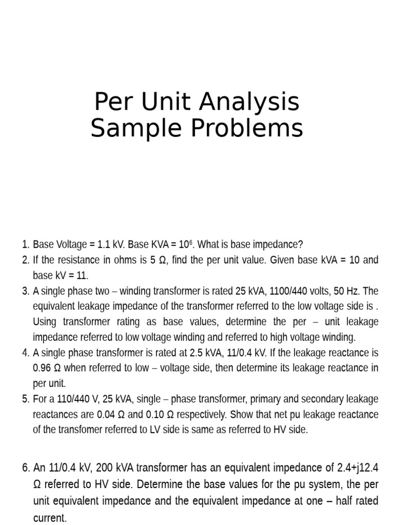 Per Unit Analysis Sample Problems | PDF | Transformer | Electrical ...