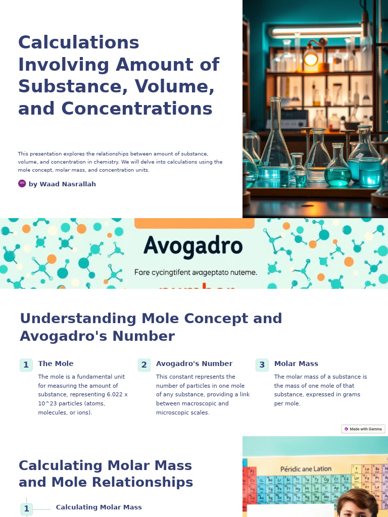 Calculations Involving Amount of Substance Volume and Concentrations | PDF | Mole (Unit ...