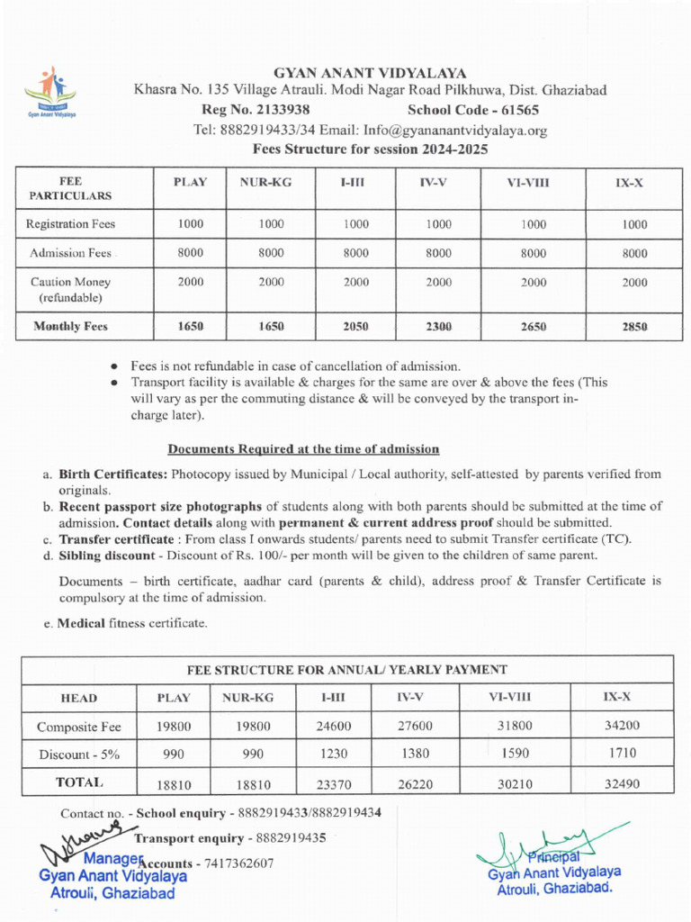 Fee Structure 24-25 | PDF