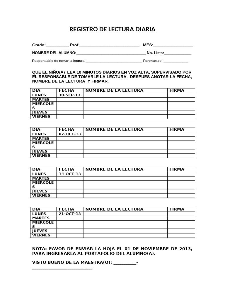 Registro de Lectura Diaria | PDF