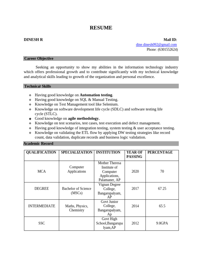 R Dinesh-CV | PDF | Software Development Process | Cloud Computing