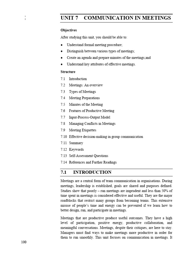Unit 7 Meetings 18pg | PDF | Agenda (Meeting) | Communication