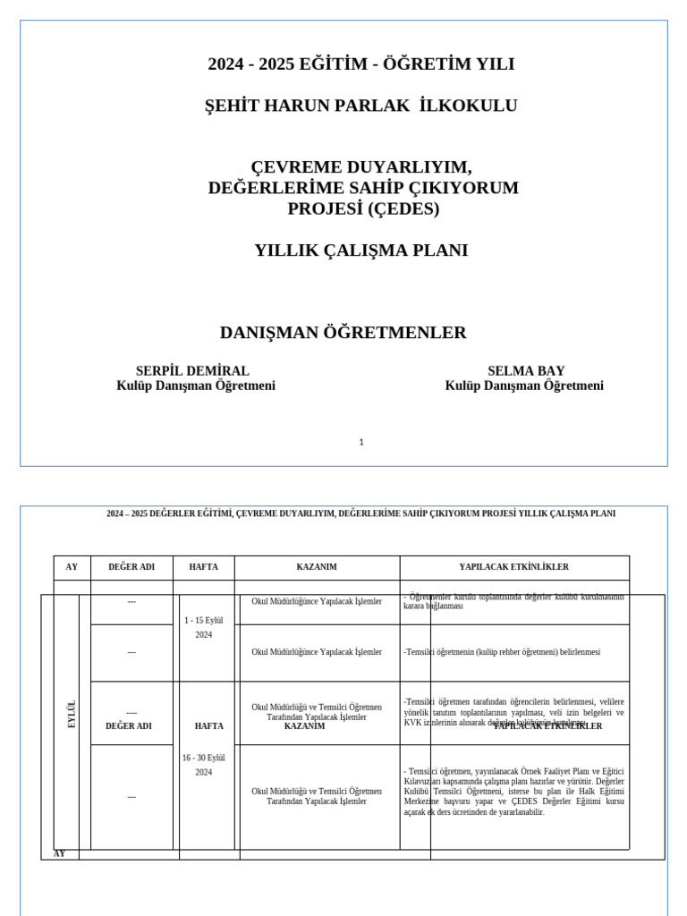 Cedes 2024 2025 Yillik Calisma Plani | PDF