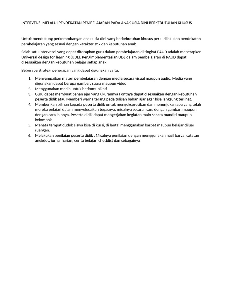 1.3.4. Intervensi Melalui Pendekatan Pembelajaran Pada Anak Usia Dini Berkebutuhan Khusus | PDF