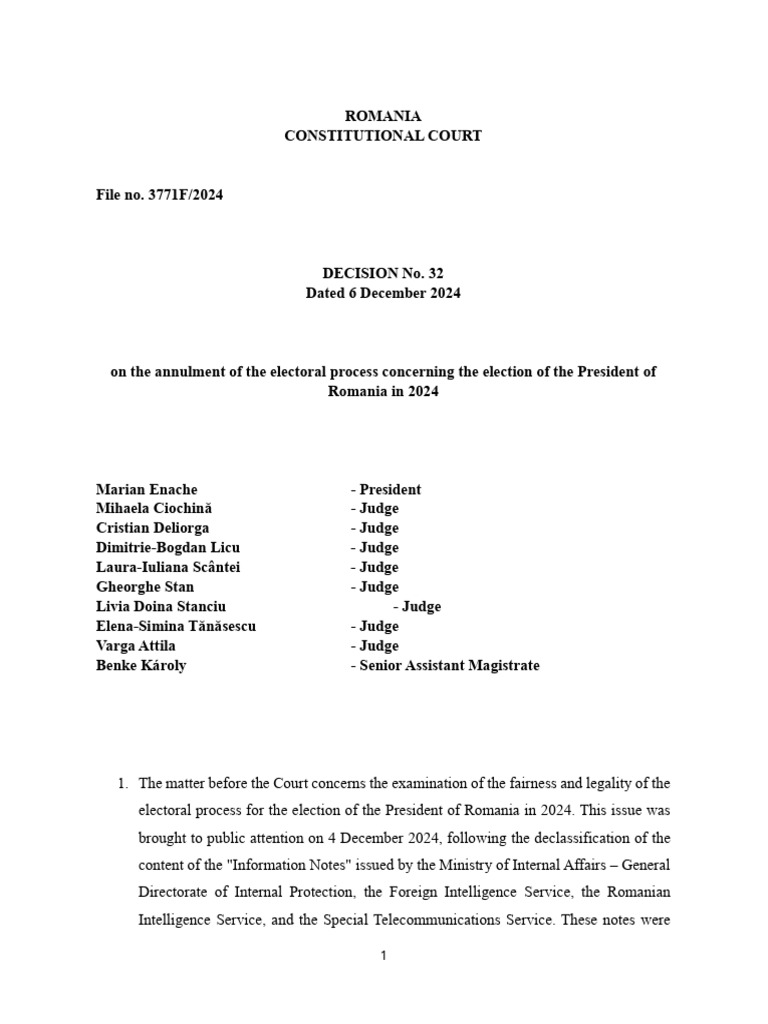 Constitutional Court Decision Romanian Elections | PDF | Elections ...