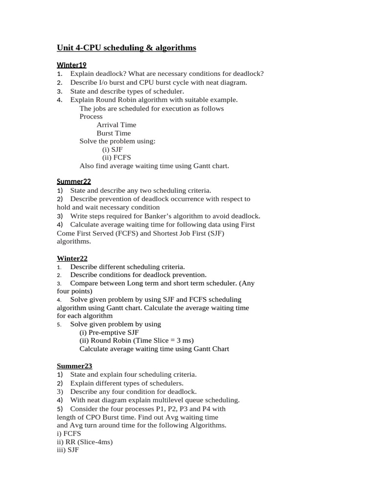 Unit 4-CPU Scheduling & Algorithms | PDF
