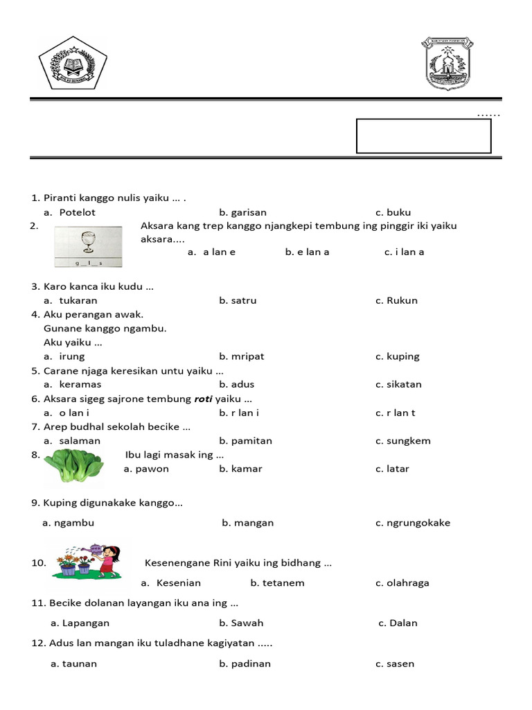 Soal ASAS Ganjil 24 Kls 1 B. Jawa | PDF