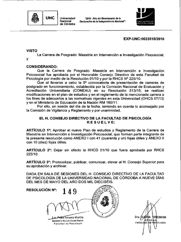 Posgrado Miips Res HCD Psicologia Anexos I y II 2 | PDF | Sicología ...