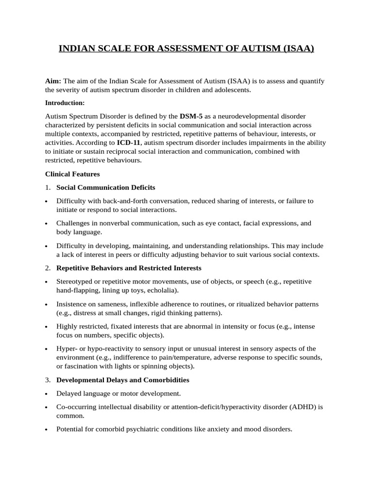 Indian Scale for Assessment of Autism | PDF | Autism Spectrum | Mental ...