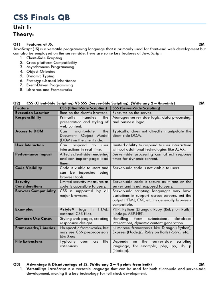 CSS Finals QB (WITH ANSWERS) | PDF | Dynamic Web Page | Document Object Model