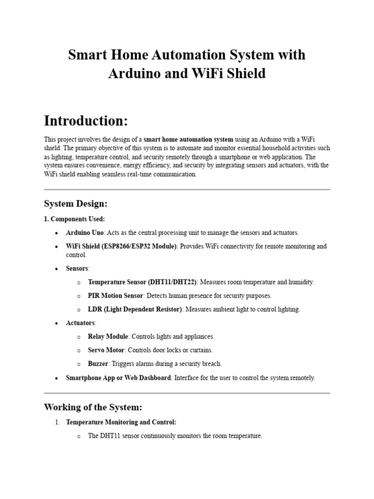 Smart Home Automation System With Arduino and WiFi Shield | PDF | Home ...