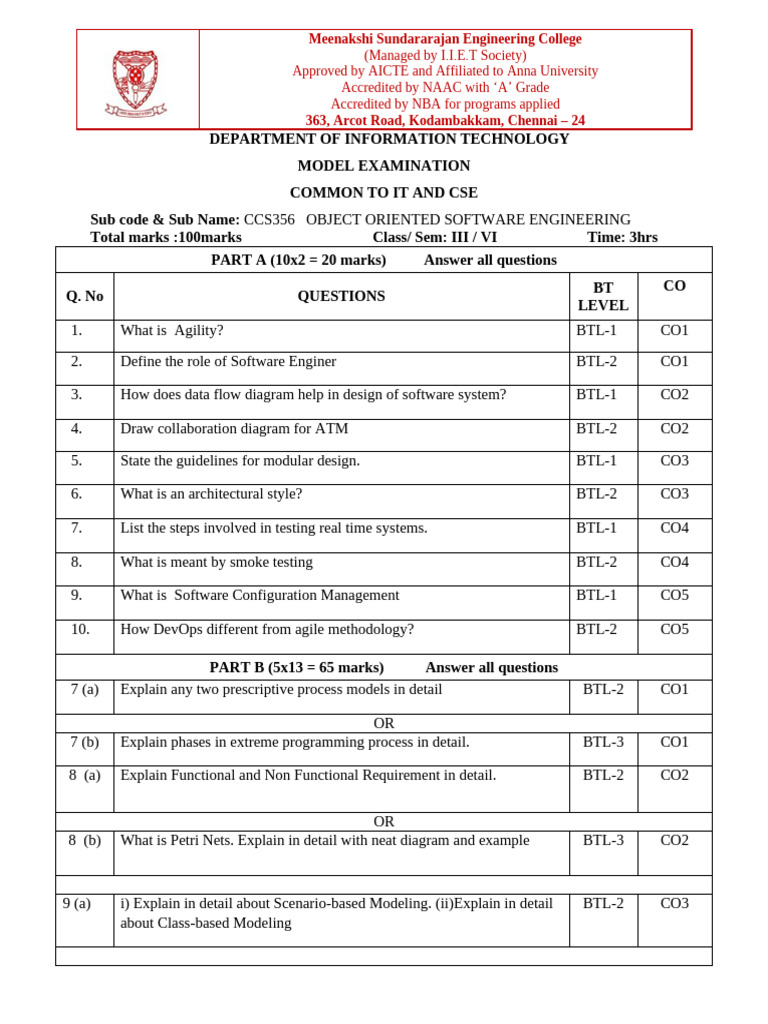 OOSE mODEL -QP2 | PDF | Object Oriented Programming | Information Technology Management