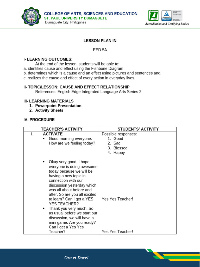 Lesson Plan Eed5a Cause and Effect | PDF