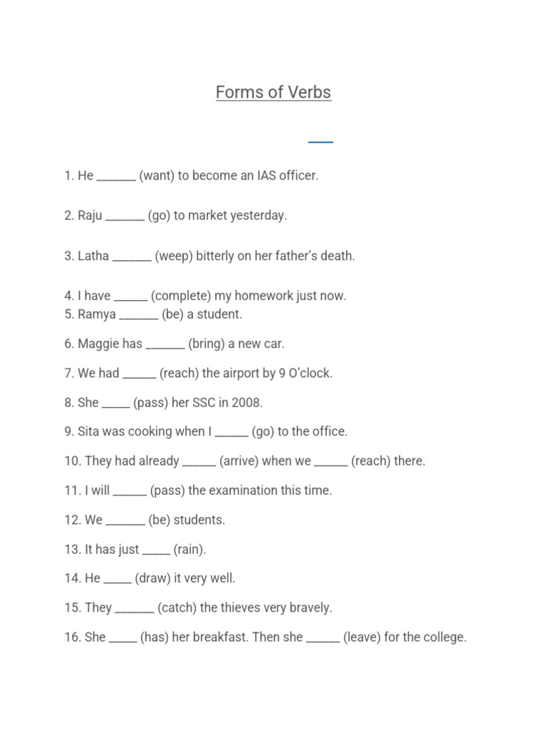 Verb Forms Fill-in-the-Blank Exercise | PDF