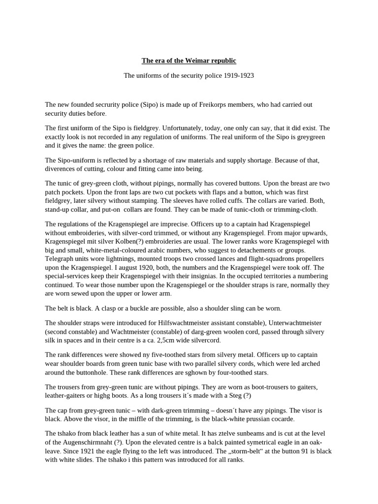 The Era of The Weimar Republic | PDF | Clothing | Uniforms