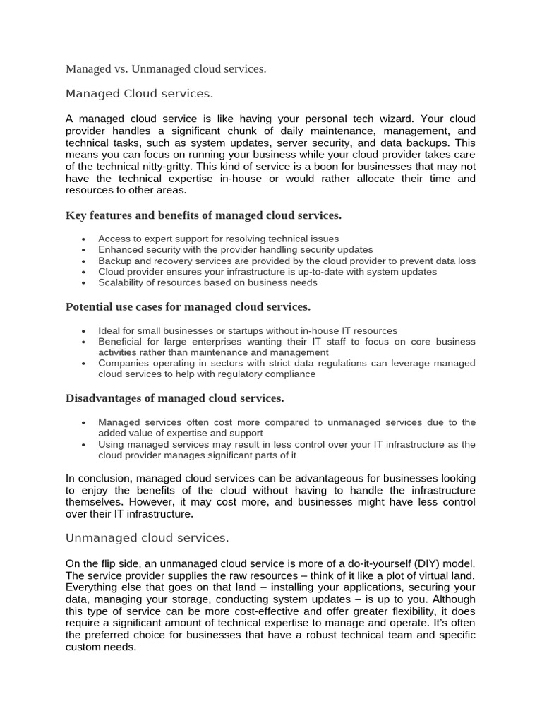 Managed & Unmanaged Cloud Services | PDF | Cloud Computing | File System