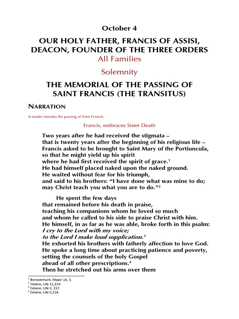 Transitus 2024 - Readings | PDF | Francis Of Assisi | God The Father
